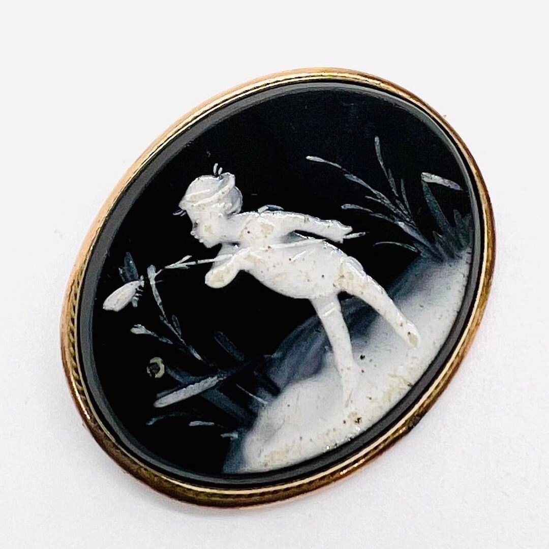 Victorian MARY GREGORY Woodland Nymph & Butterfly Cameo Brooch Antique ...