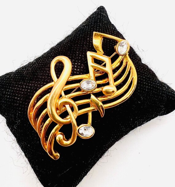 Stylized Musical Notes Clef & Clear Rhinestone Figura… - Gem