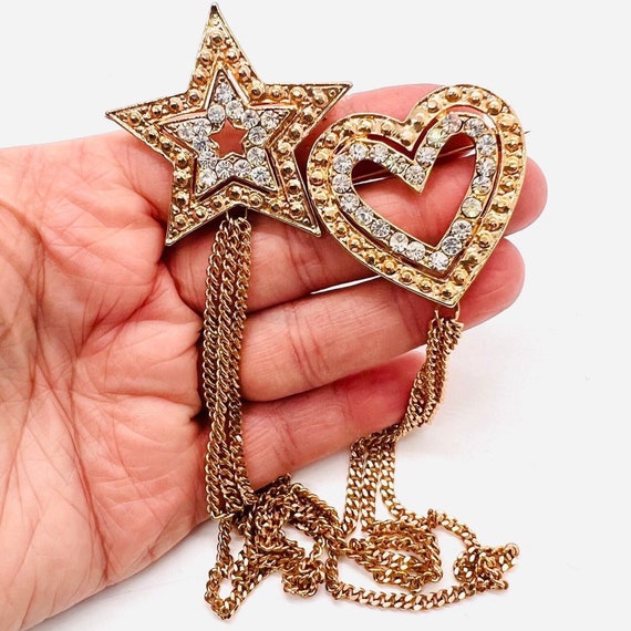 Large Star & Heart Clear Rhinestone Chatelaine Brooch… - Gem