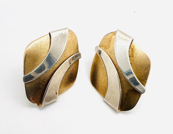ED LEVIN Vintage Modernist Earrings: 14k Gold & Sterl… - Gem