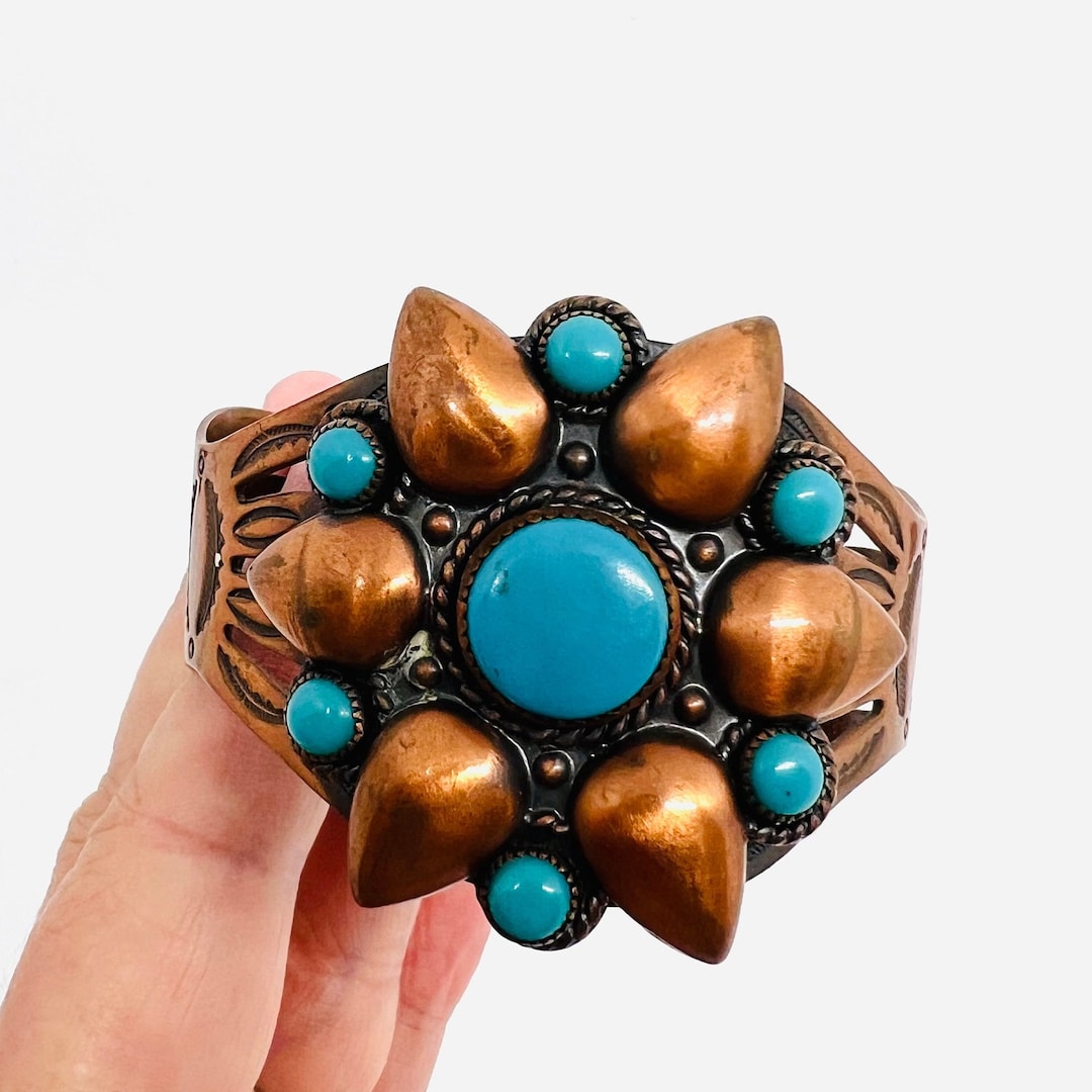 Bell Trading Solid Copper & Turquoise Cuff Bracelet Signed Vintage ...