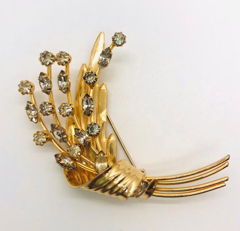 Large HOBE Rhinestone Spray Brooch 3 Inch Dated 1966 Vintage - Etsy