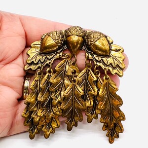 Art Deco Gilt Brass Acorns & Dangling Oak Leaves Brooch Vintage Antique ...