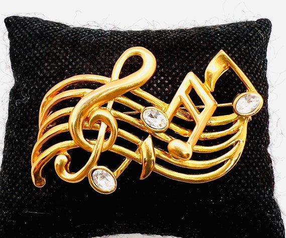 Stylized Musical Notes Clef & Clear Rhinestone Figura… - Gem