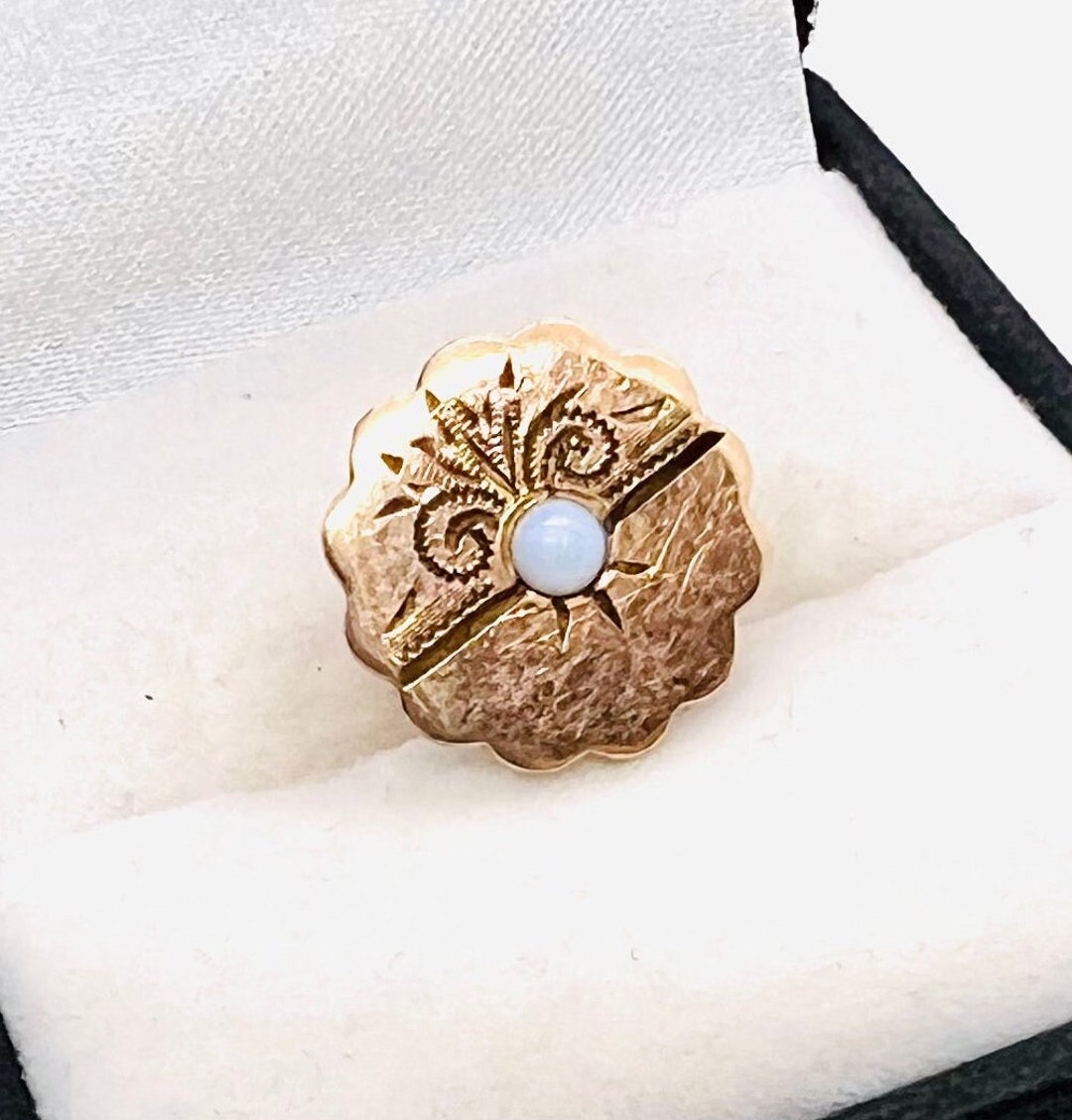 Victorian Etched Gold Filled Genuine Opal Collar Button Vintage Antique ...