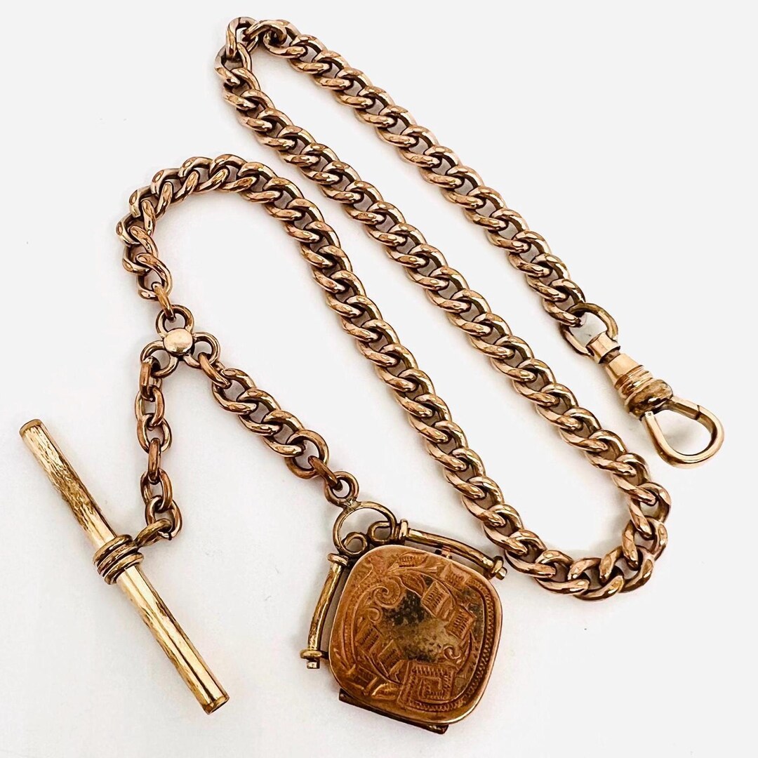 Victorian Gold Filled Watch Chain & Watch Fob Locket Fine Vintage ...