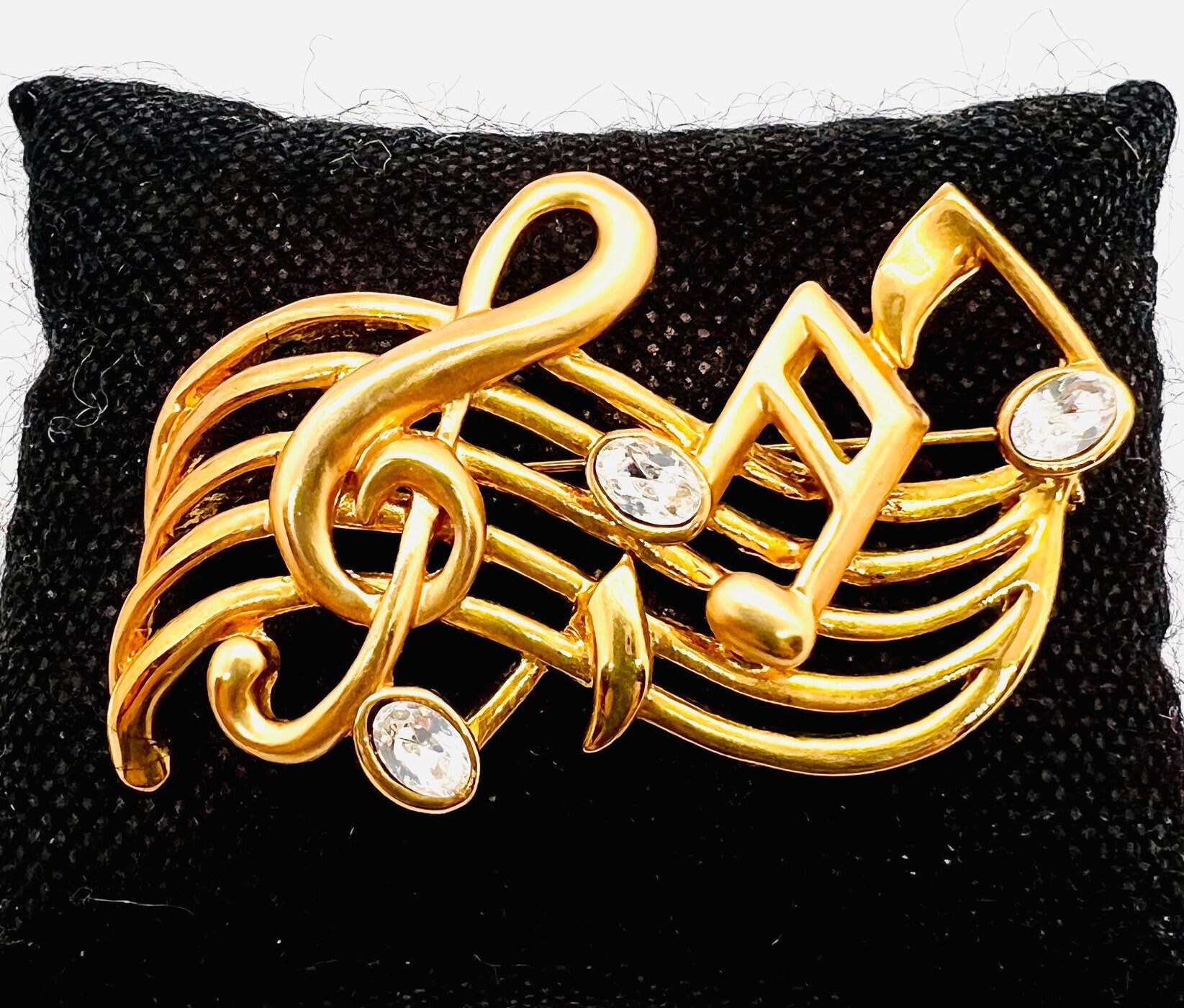 Stylized Musical Notes Clef & Clear Rhinestone Figural Brooch Vintage ...