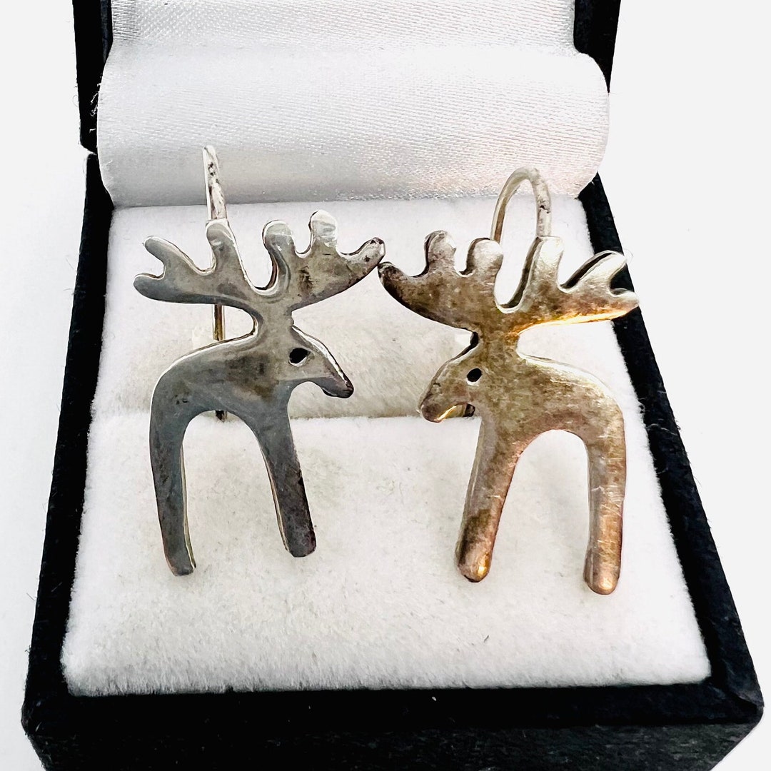 Sterling Silver Primitive Moose Drop Dangle Earrings Ear Wires Fine ...