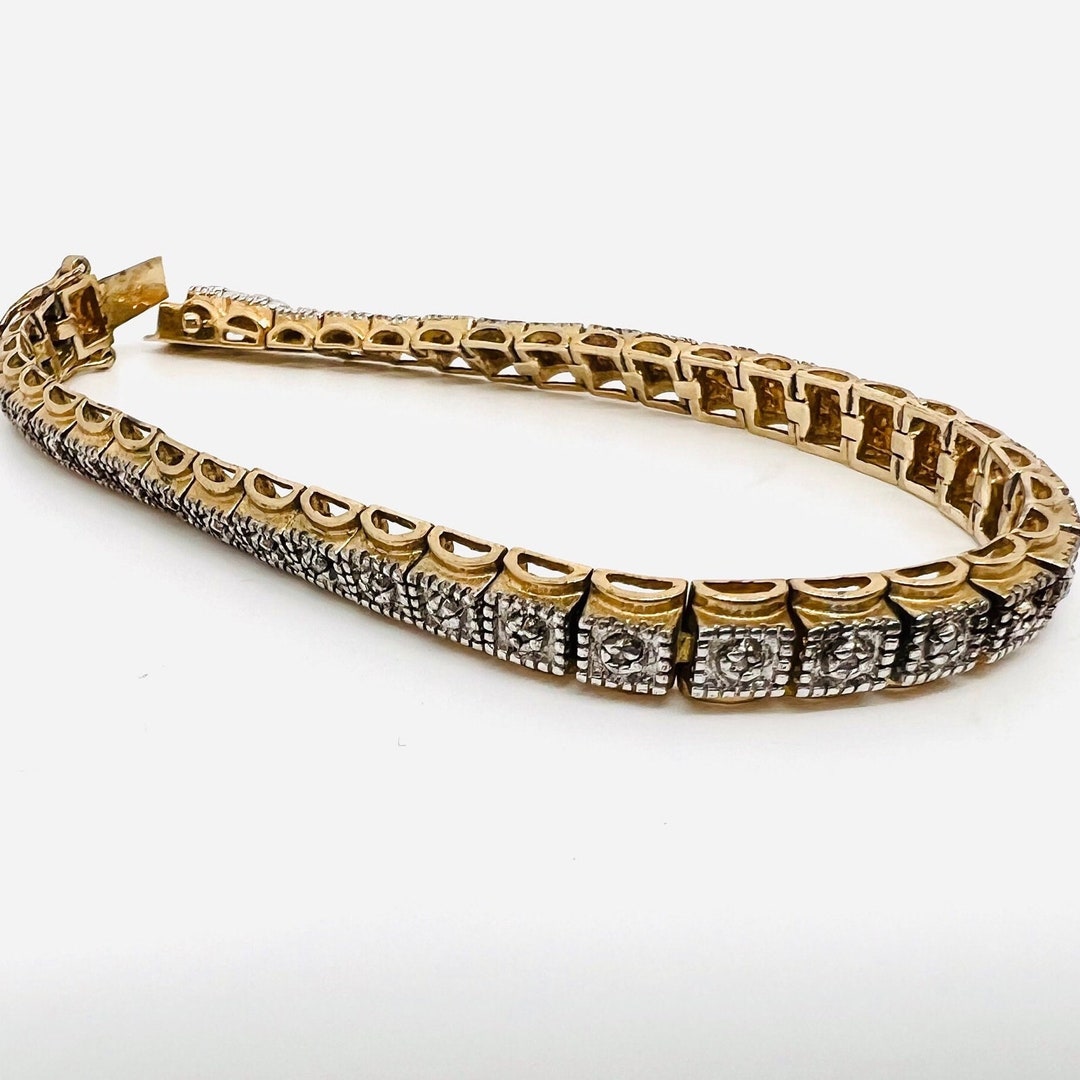 ROSS SIMONS Sterling Silver Vermeil Diamond Bracelet 15.8gm Gemstone ...