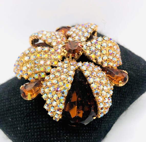 Huge Topaz & AB Rhinestone Dome Brooch Unsigned Beaut… - Gem