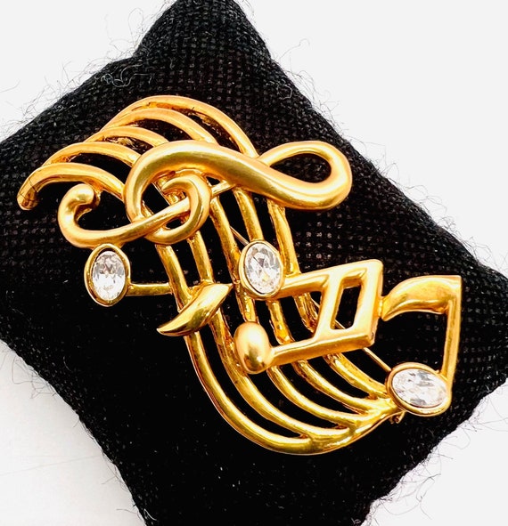 Stylized Musical Notes Clef & Clear Rhinestone Figura… - Gem