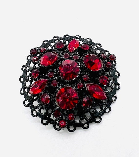 WEST GERMANY Japanned Filigree & Ruby Red Rhinestone … - Gem