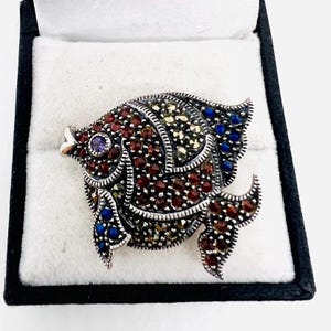 JUDITH JACK Sterling Silver Marcasite Fish Brooch 9.25gm Signed ...
