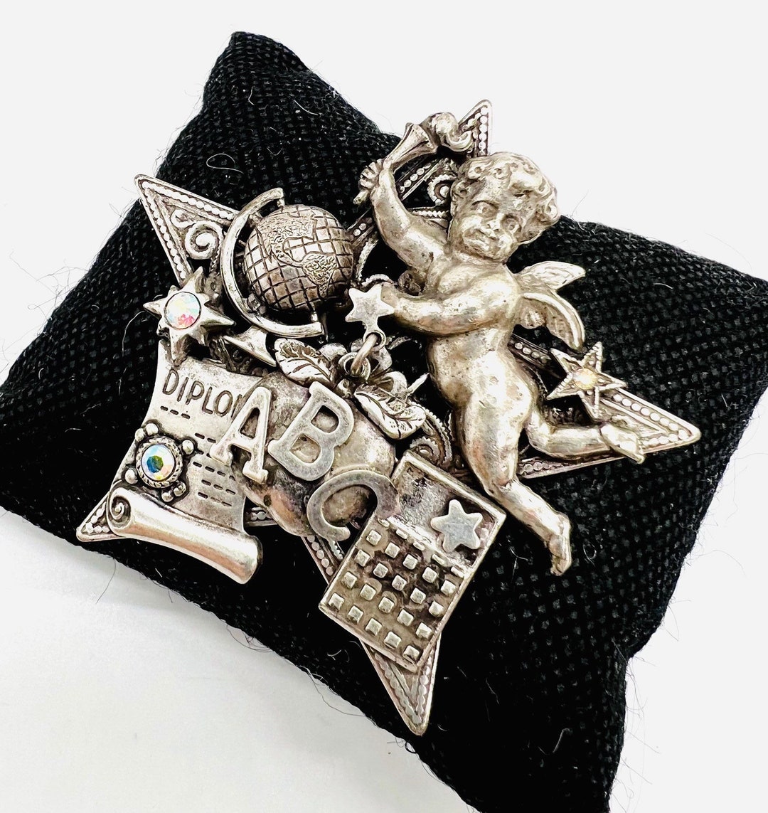 Signed KIRKS FOLLY Angel ABC School Brooch With Rhinestones - Etsy