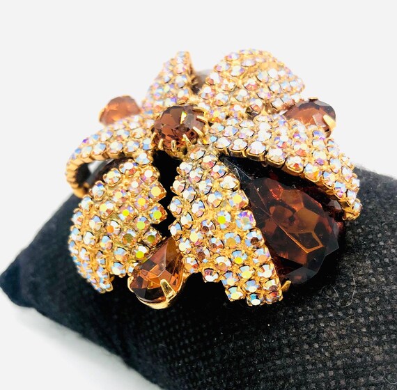 Huge Topaz & AB Rhinestone Dome Brooch Unsigned Beaut… - Gem