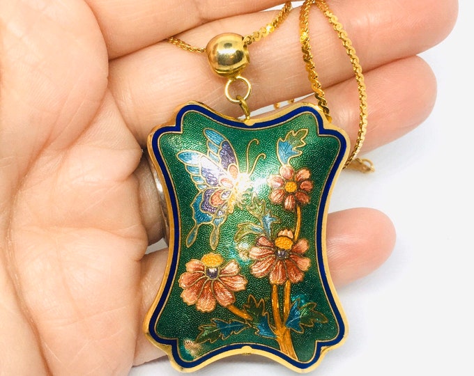 Large Cloisonné Enamel Necklace Monet Chain Green Blue Vintage Jewelry ...