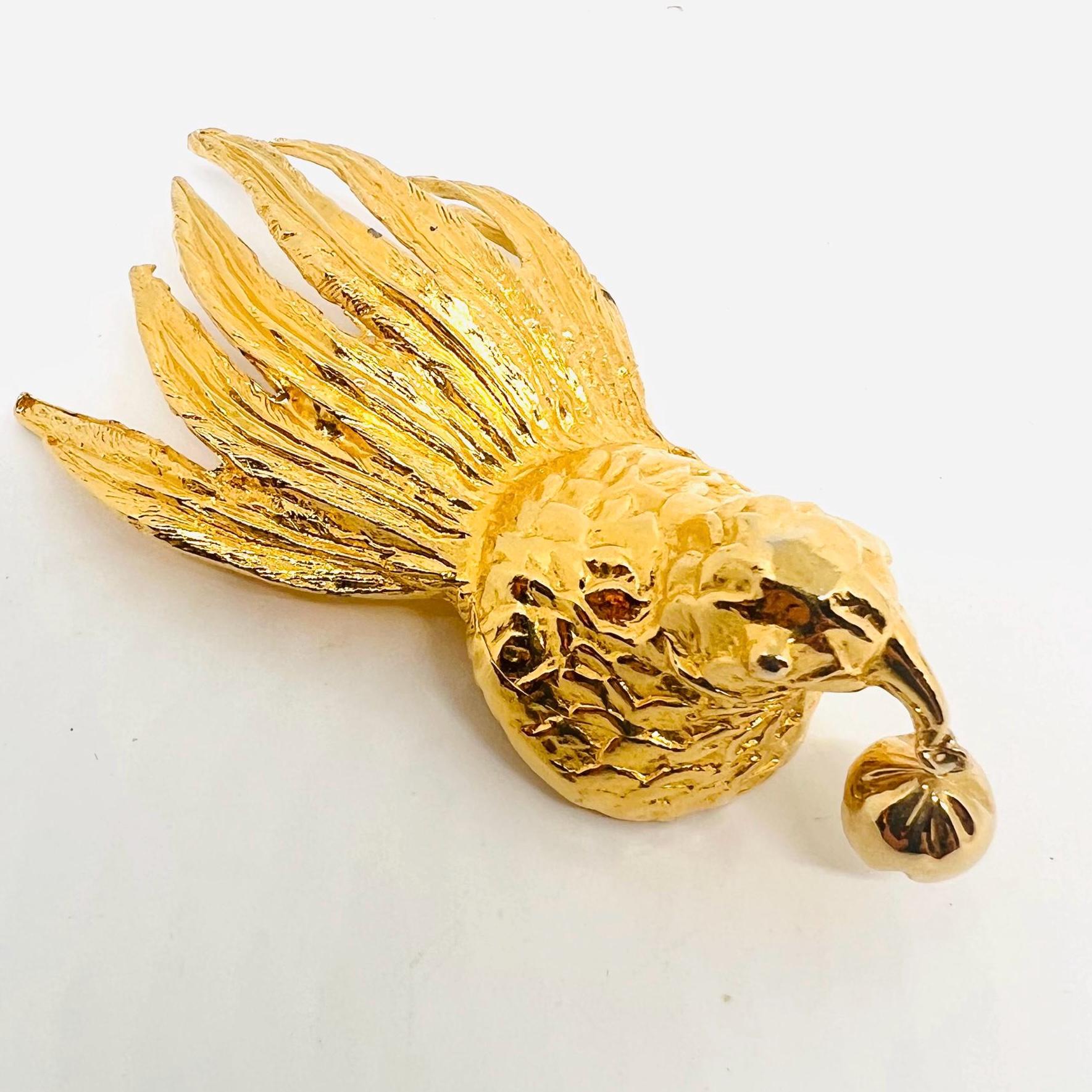 Large Inverted Gold Tone Bird W/ Dangling Berry Brooch 4 Inch Vintage ...