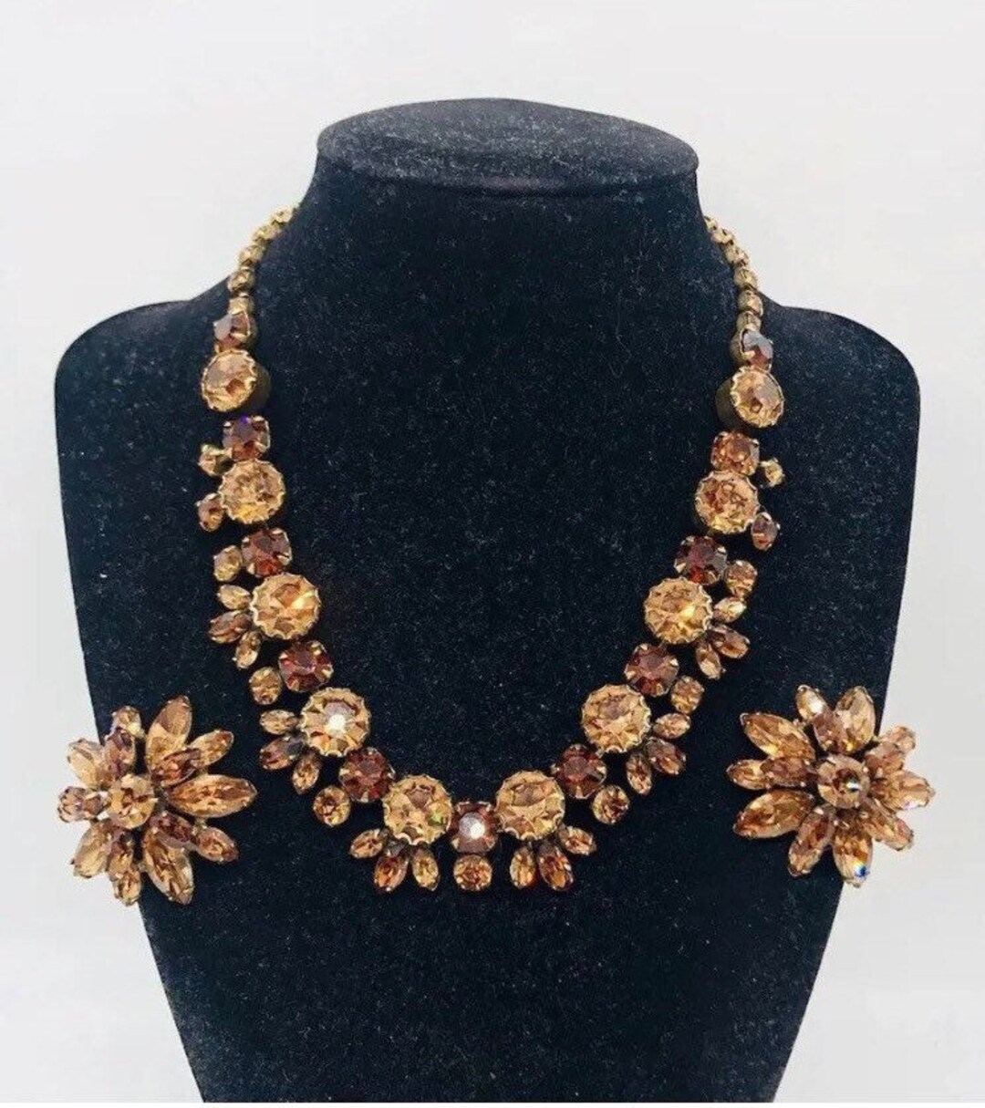 REGENCY Topaz Rhinestone Necklace Earrings Demi Unsigned Vintage ...