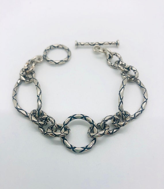 Large Sterling Silver Bracelet Chunky Carved Link 25gm 8 Toggle Fine Vintage Designer Jewelry Etsy