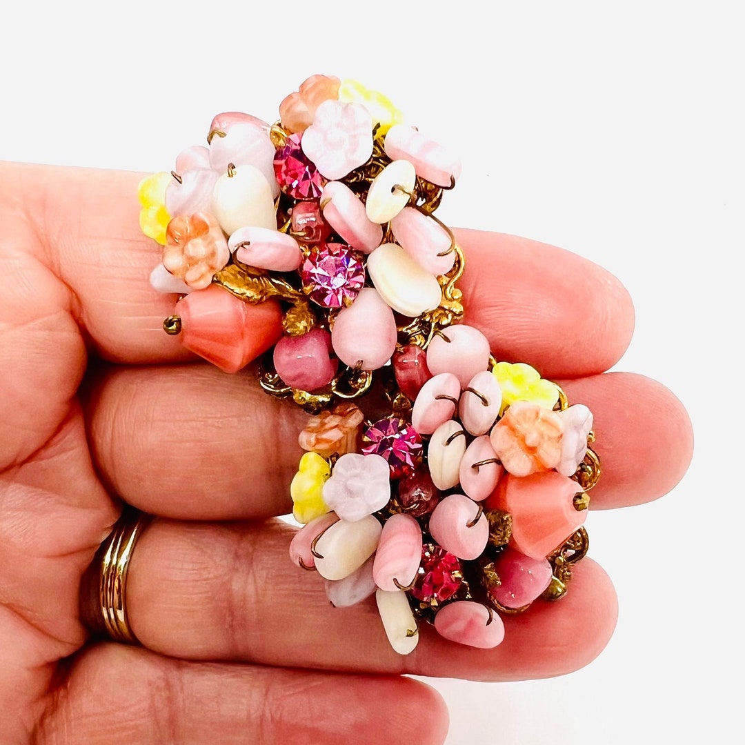 Large ORIGINAL by ROBERT Glass Cluster Beaded Earrings Signed Vintage ...