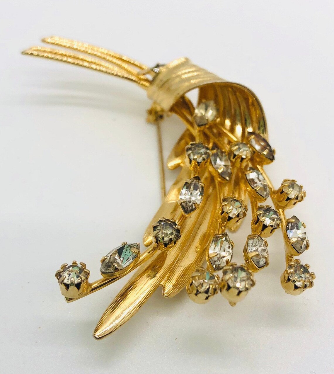 Large HOBE Rhinestone Spray Brooch 3 Inch Dated 1966 Vintage - Etsy