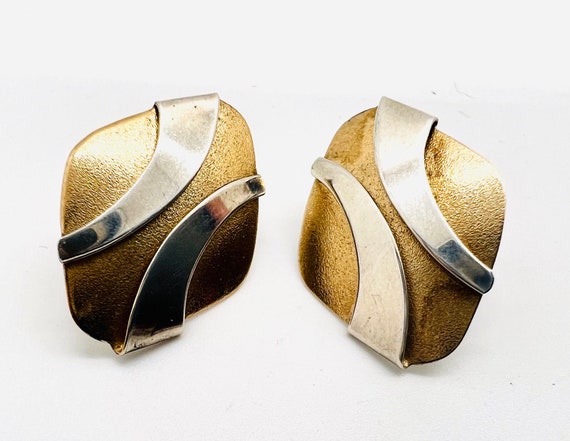 ED LEVIN Vintage Modernist Earrings: 14k Gold & Sterl… - Gem