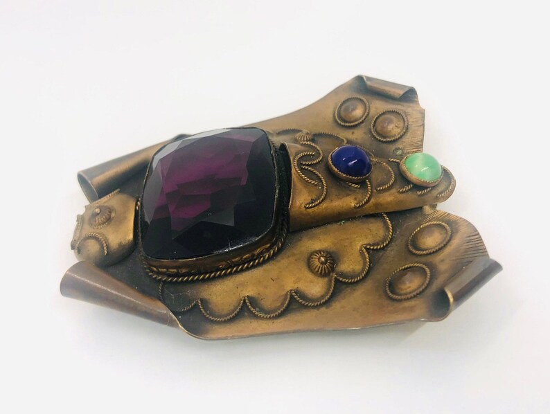 HUGE Arts & Crafts Faceted Amethyst Glass DRESS CLIP Artex | Etsy