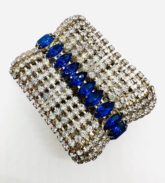 Wide 13 Row Royal Blue & Clear Sparkling Rhinestone B… - Gem