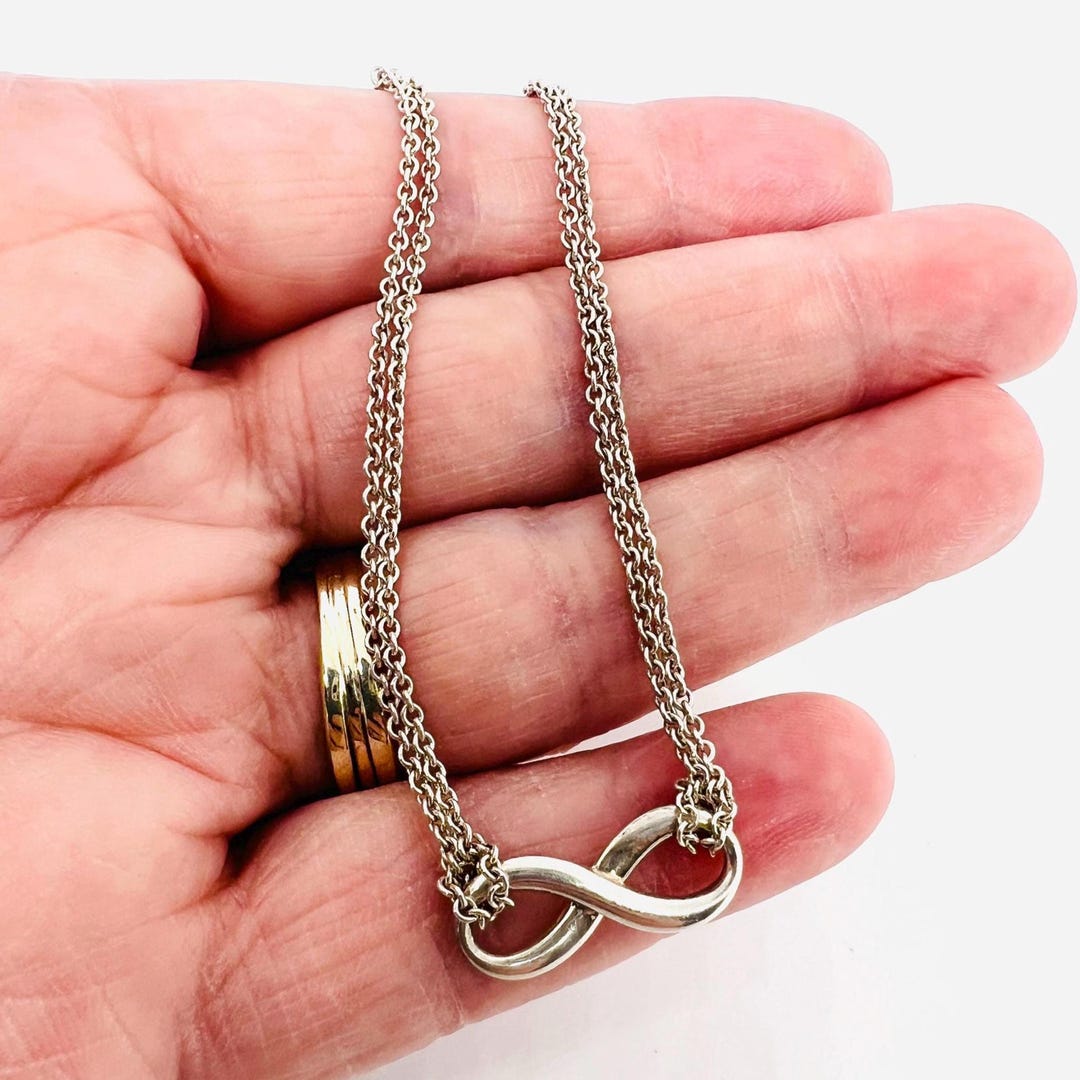 Tiffany & Co. Sterling Silver Double Chain Infinity Bracelet 6.75 Inches 3.8gm Fine Vintage ...
