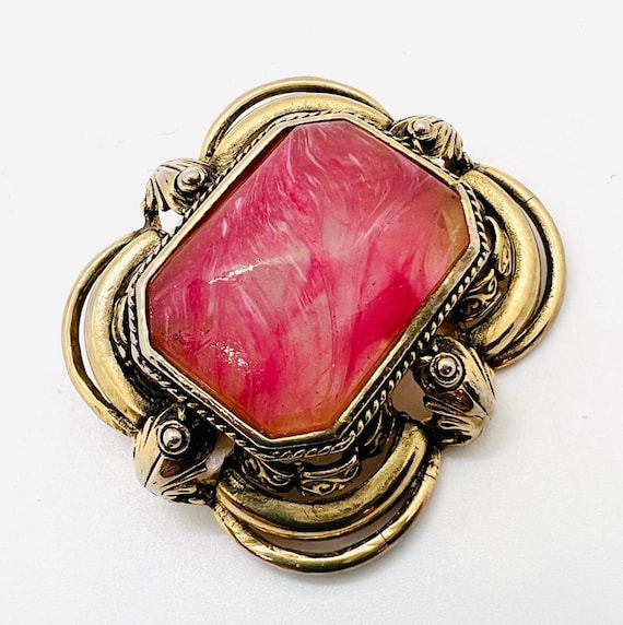 ELIZABETH REIMER Arcansas Gripoix Style Pink Glass Br… - Gem