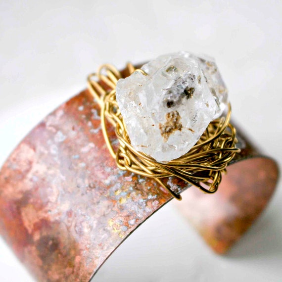 Raw Quartz Bracelet Crystal Quartz Cuff Brass Bangle | Etsy