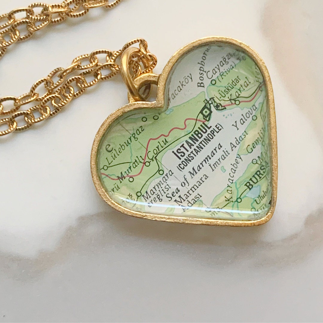 Map Charm Necklace of Istanbul Constantinople Turkey - Etsy