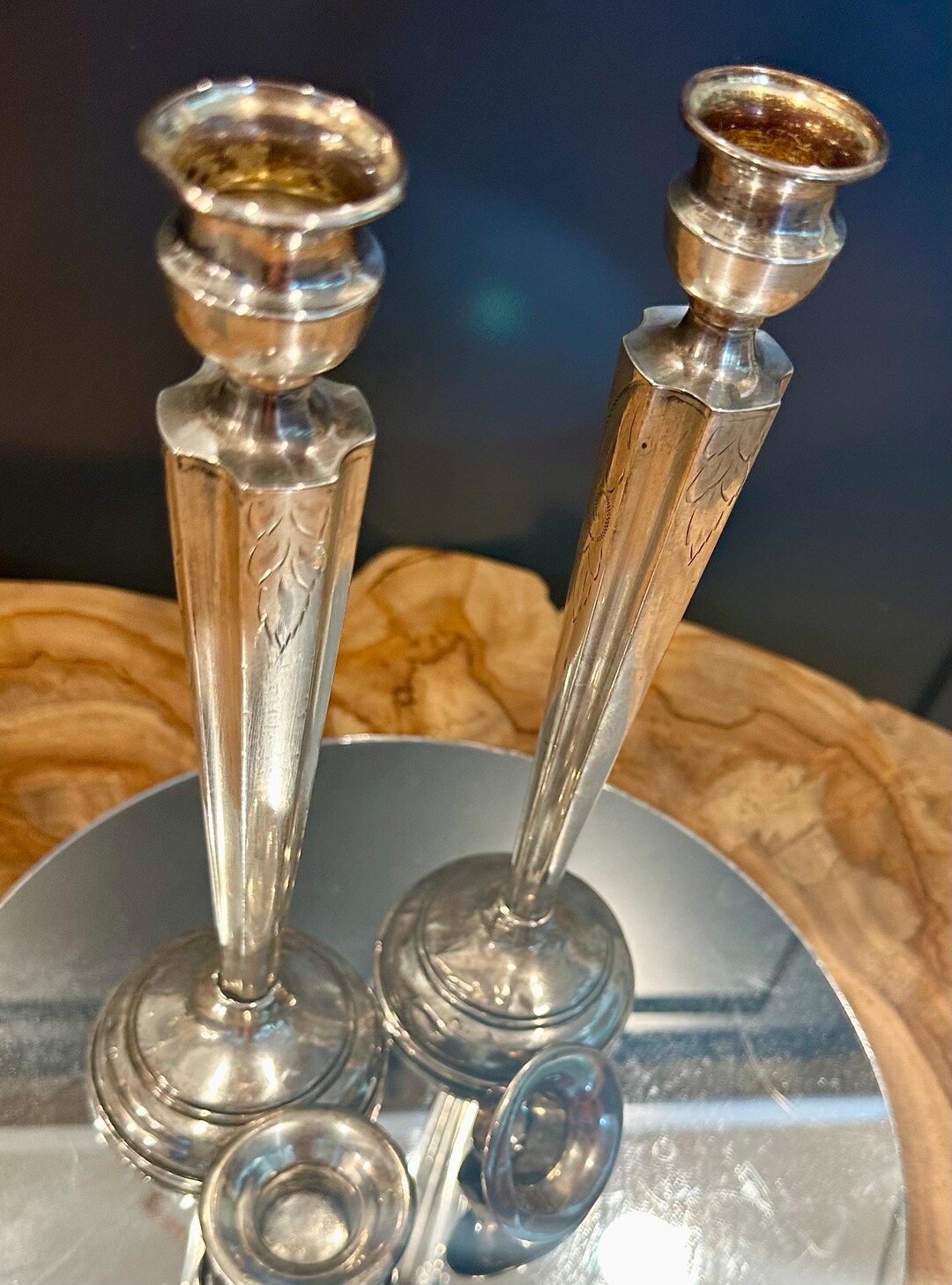 Vintage Sterling Silver Weighted Pair of Engraved Candlesticks - Etsy