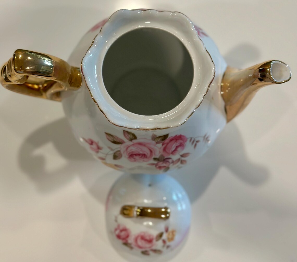 Vintage LEFTON China Hand Painted Pink Roses With Gold Handle and Spout ...