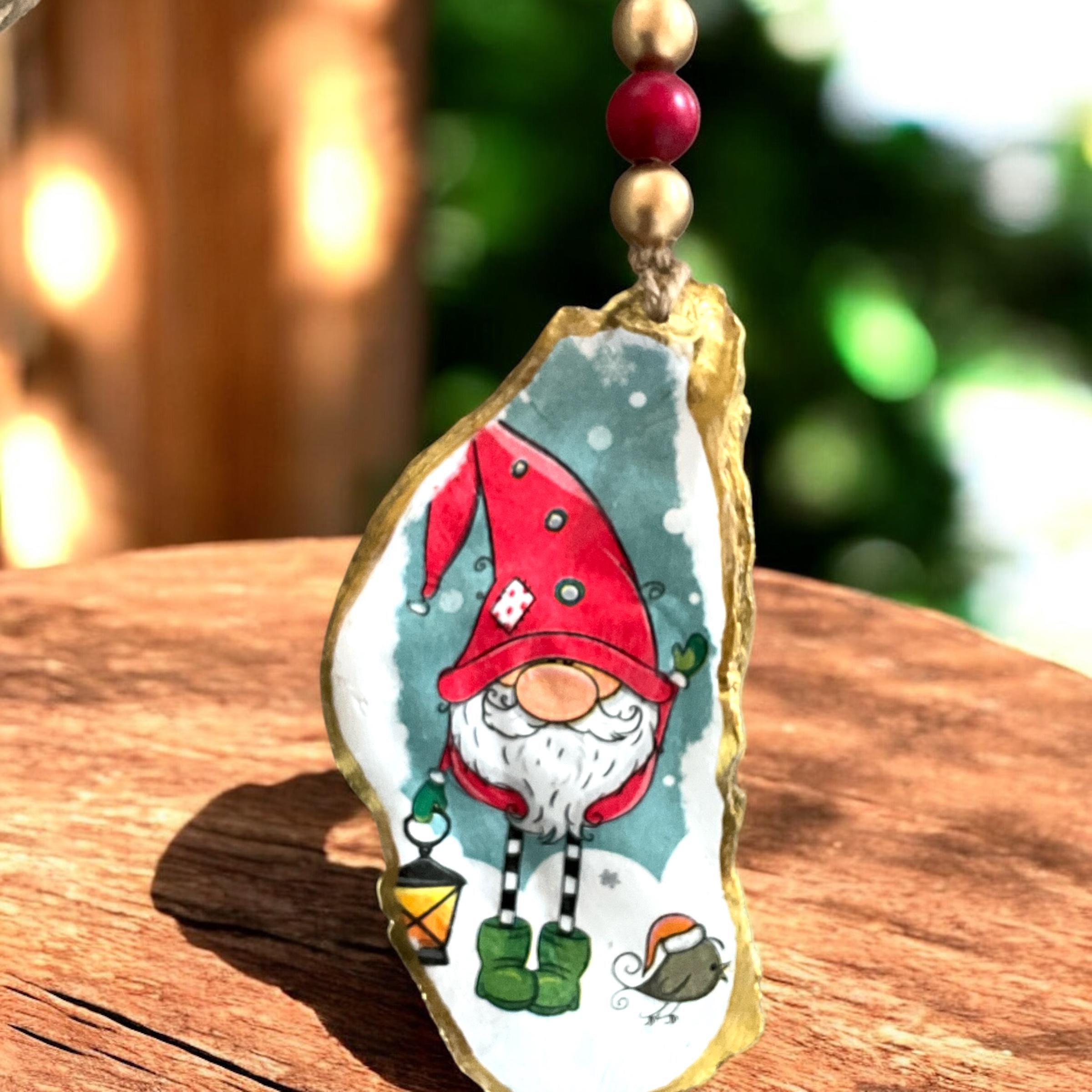 Decoupaged, Gnome, Large Oyster Shell, Ornament, Christmas, Gift ...