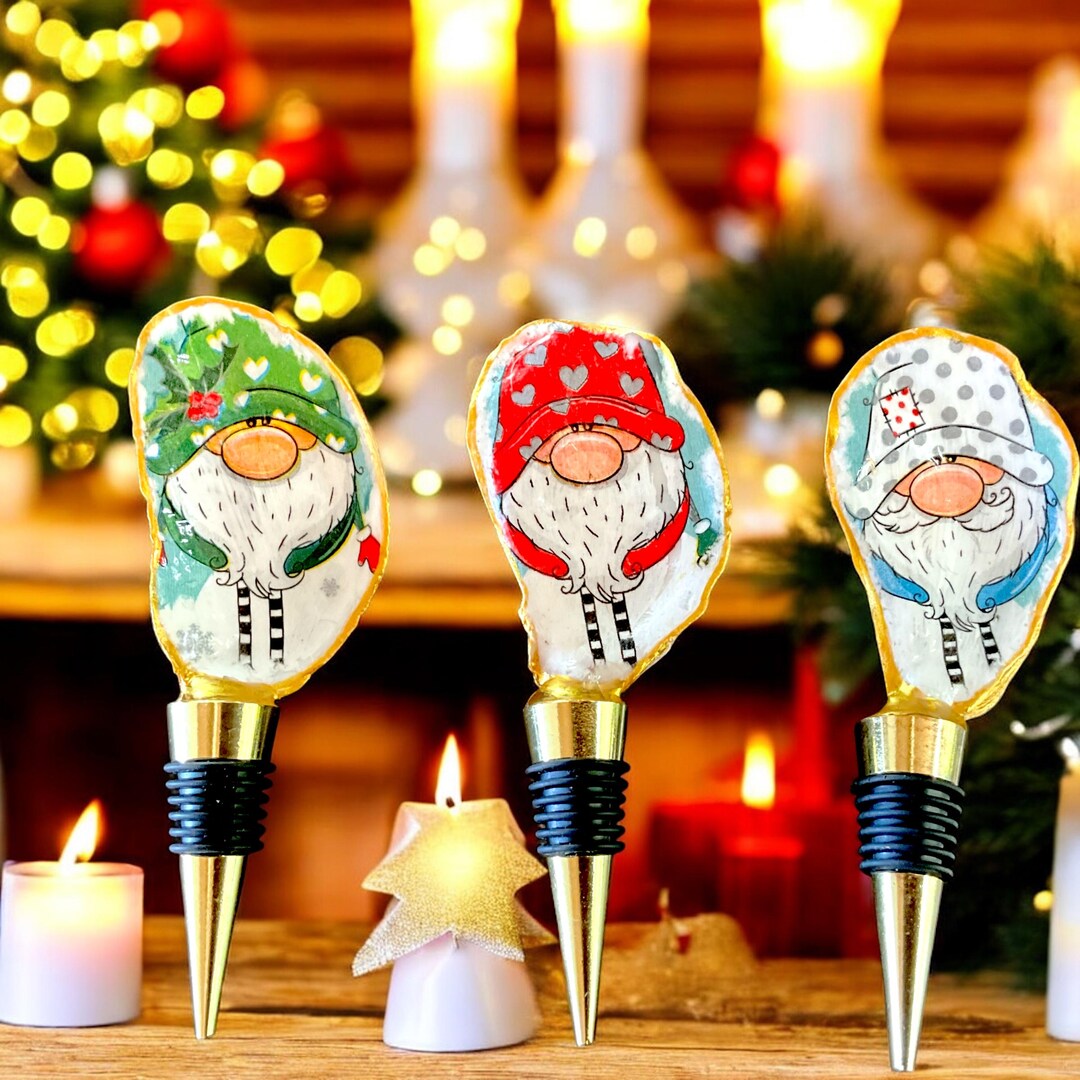 Decoupaged Oyster Shell Wine Stopper: Whimsical Gnomes, Gilded Gold - Etsy