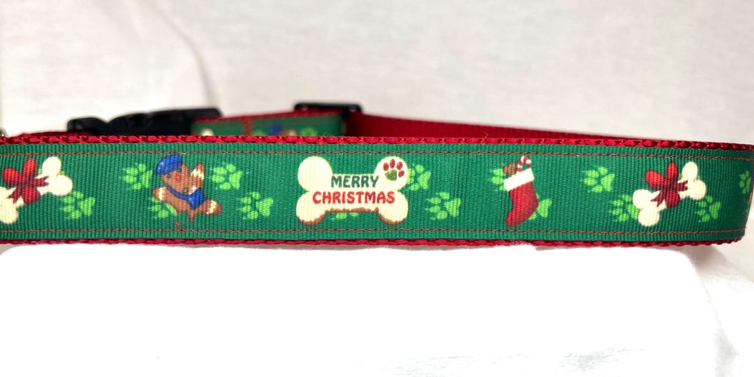 Merry Christmas, Bones, Bow, Stocking, Green, Red, Dog Collar - Etsy