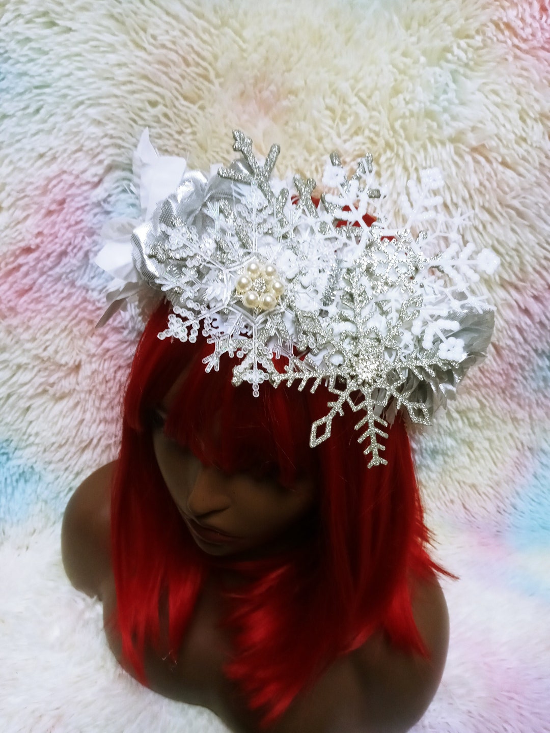 Christmas Floral Snowflake Crown, Tinsel Headband, Festive, Boho ...