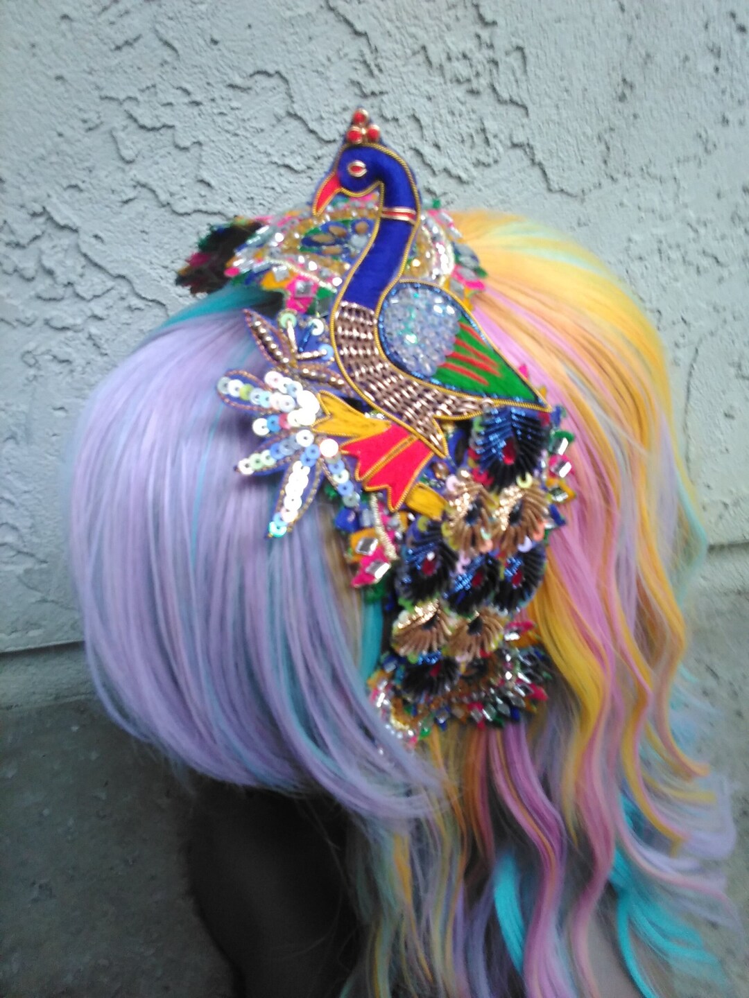 Embroidered Peacock Statement Headband Festival Hair Accessory Velvet ...