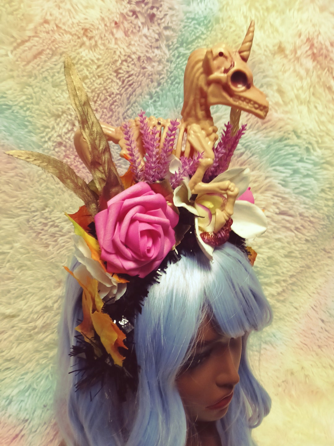 Skeleton Unicorn Headband, Floral, Flower Crown, Halloween, Spooky ...