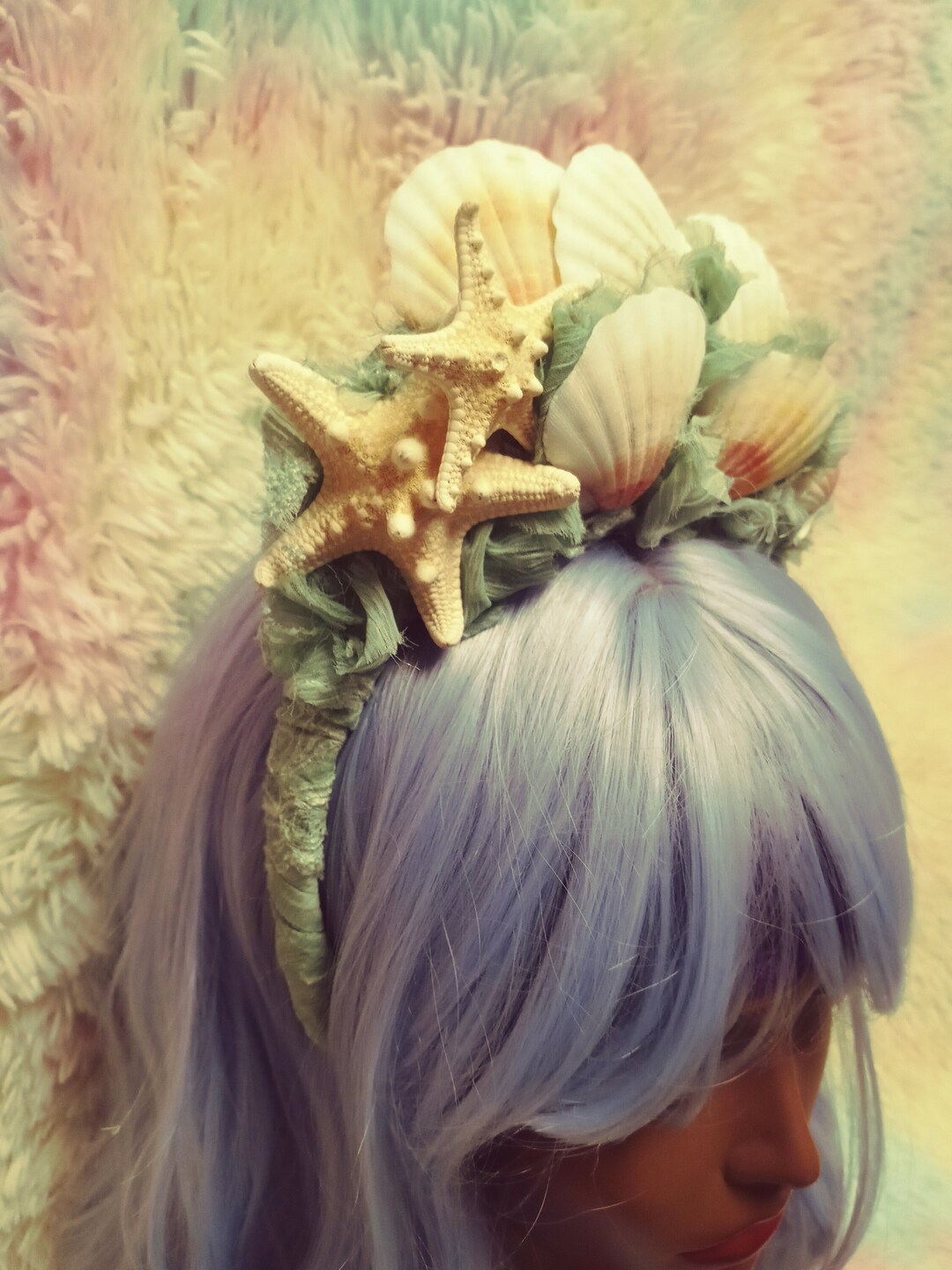 Sea Shell Starfish Crown, Mermaid Siren Headdress, Bohemian Fabric ...