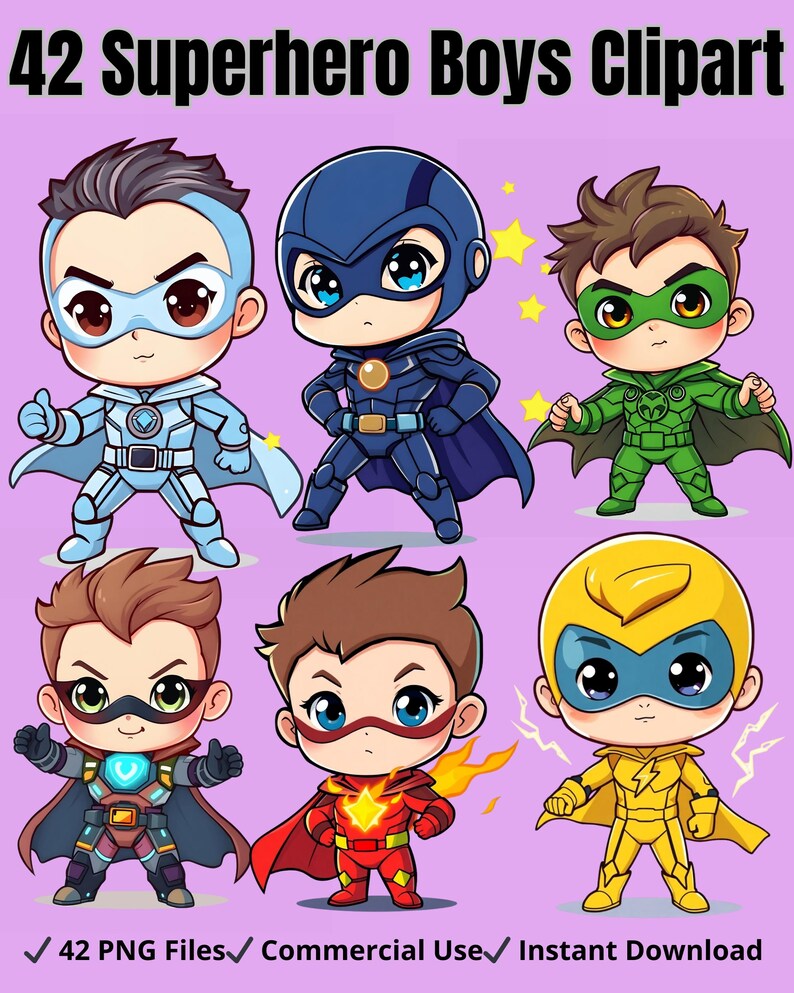 Superhero Boys Clipart Bundle – 42 Cute PNG Characters for Cricut ...