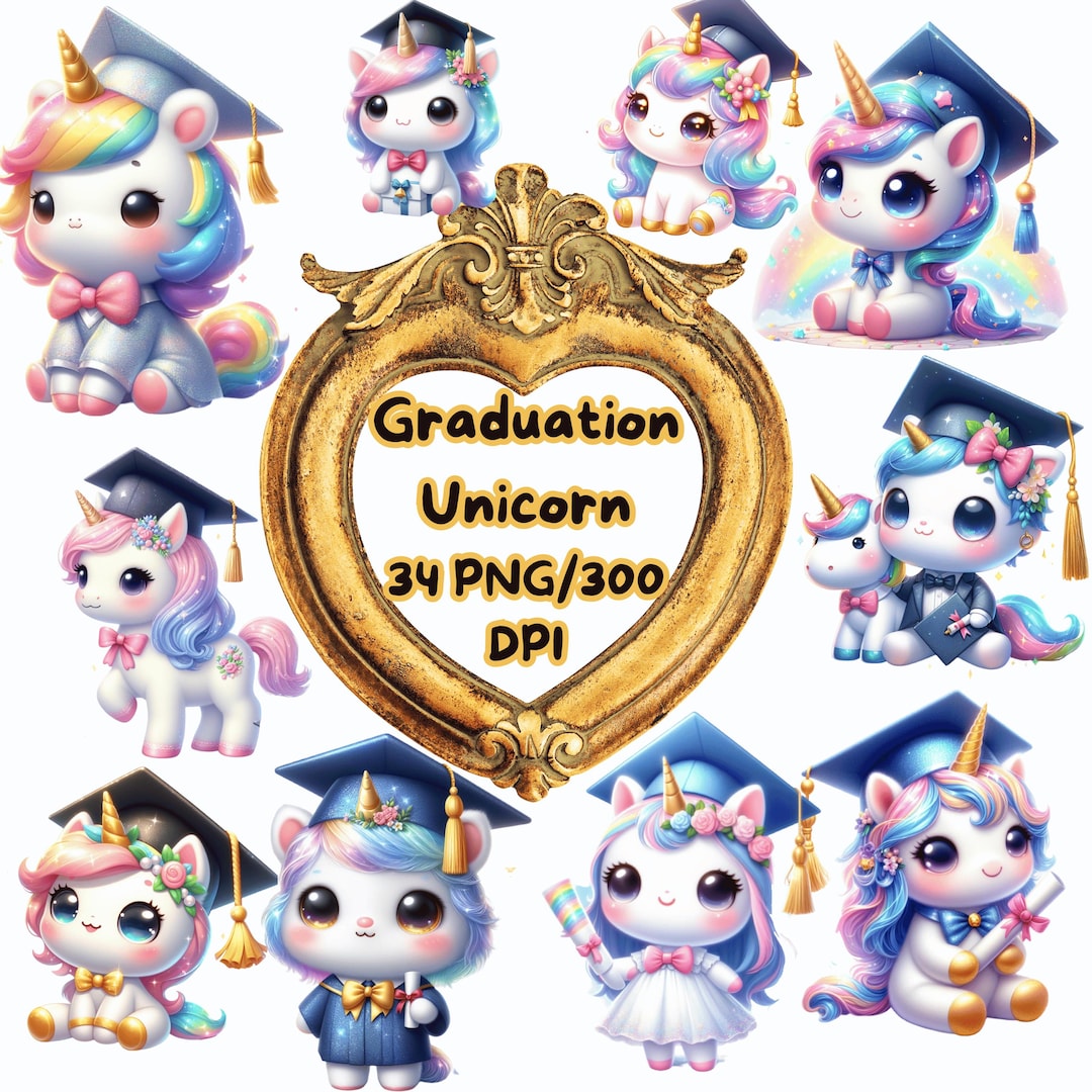 Magical Graduation Unicorn Clipart Bundle: School Sublimation PNG ...