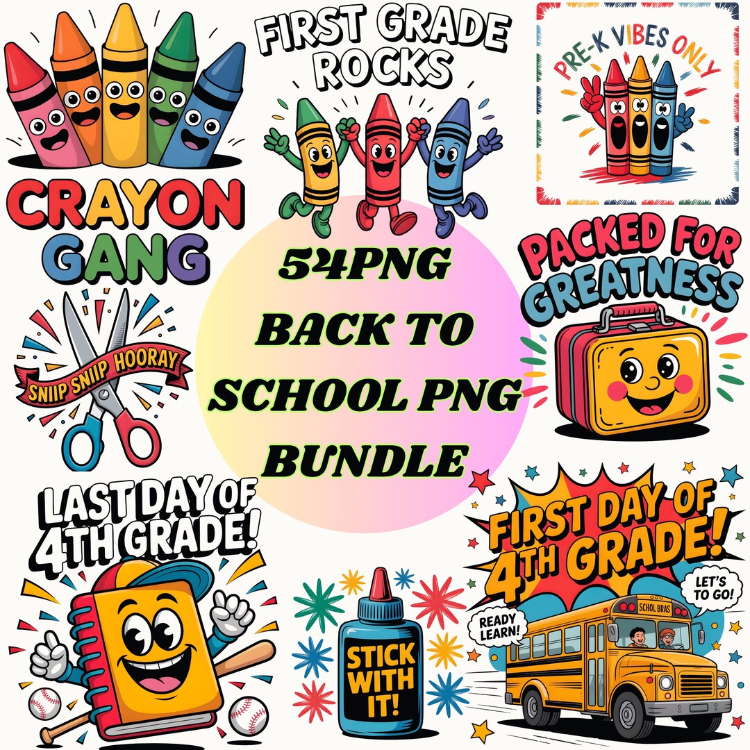 Back to School Clipart Bundle: 54 PNG School Supplies Digital Download ...