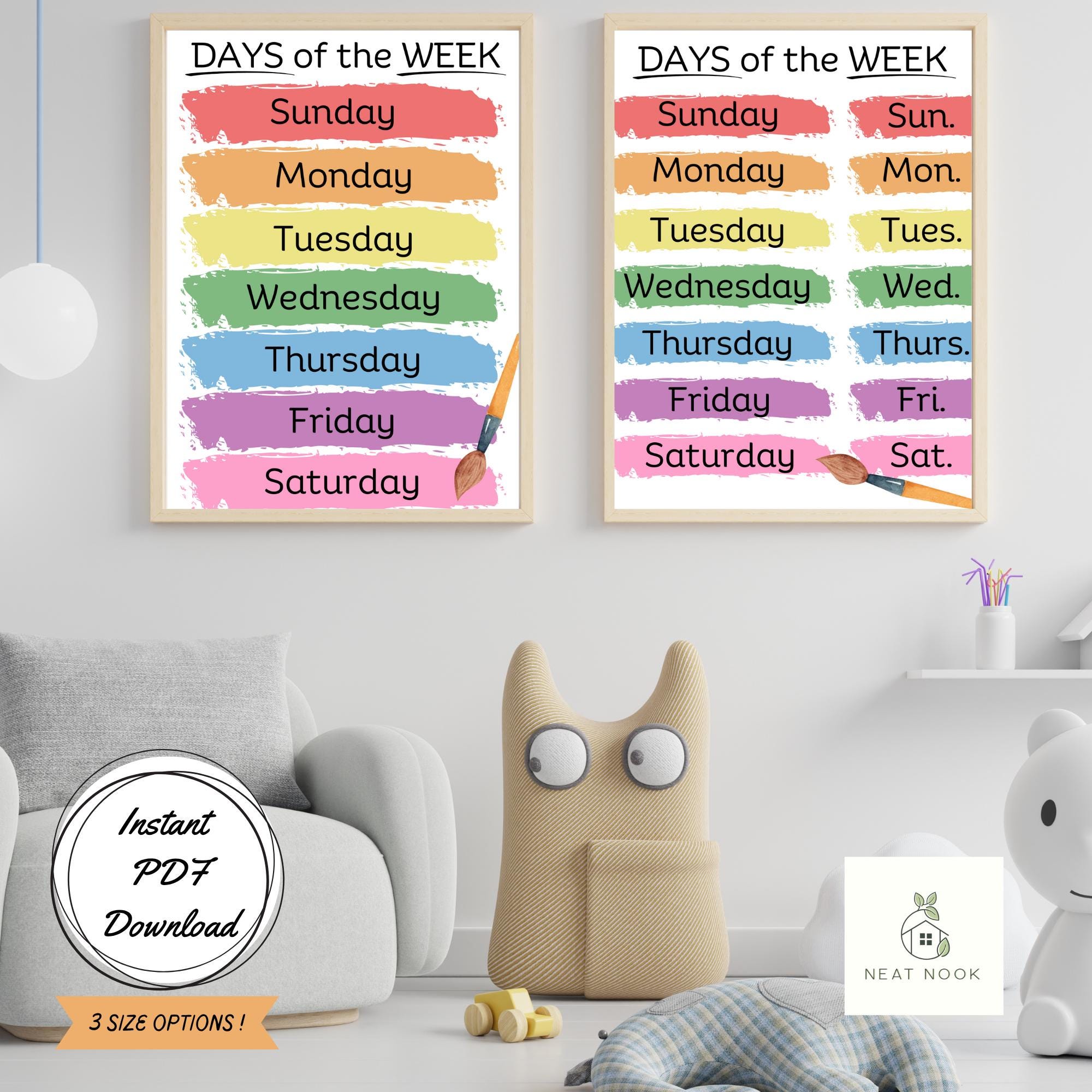 Days of the Week Wall Art Printable | Educational Learning Poster ...