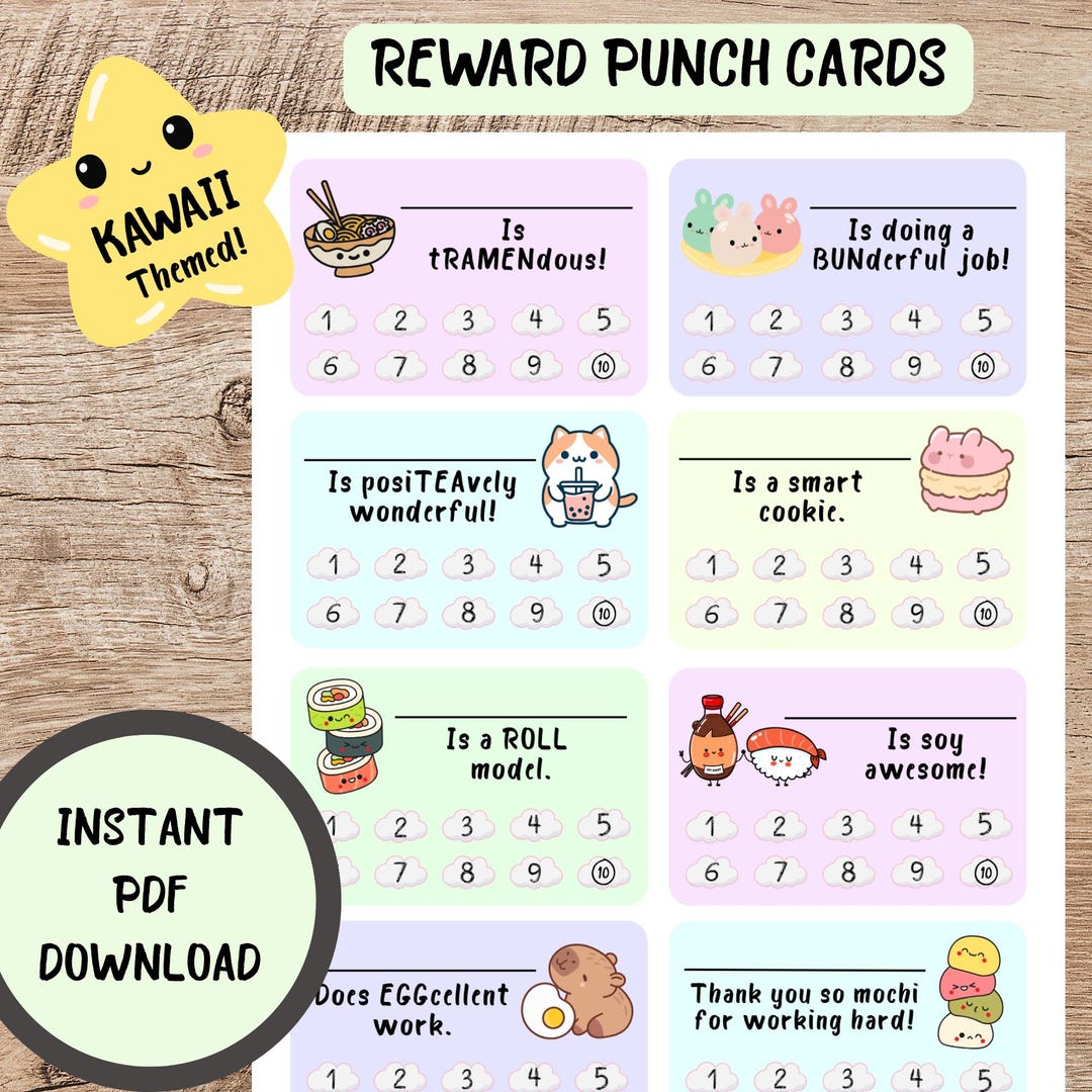 Kids Reward Card Printable | Punch Card Reward System | Cute Classroom ...