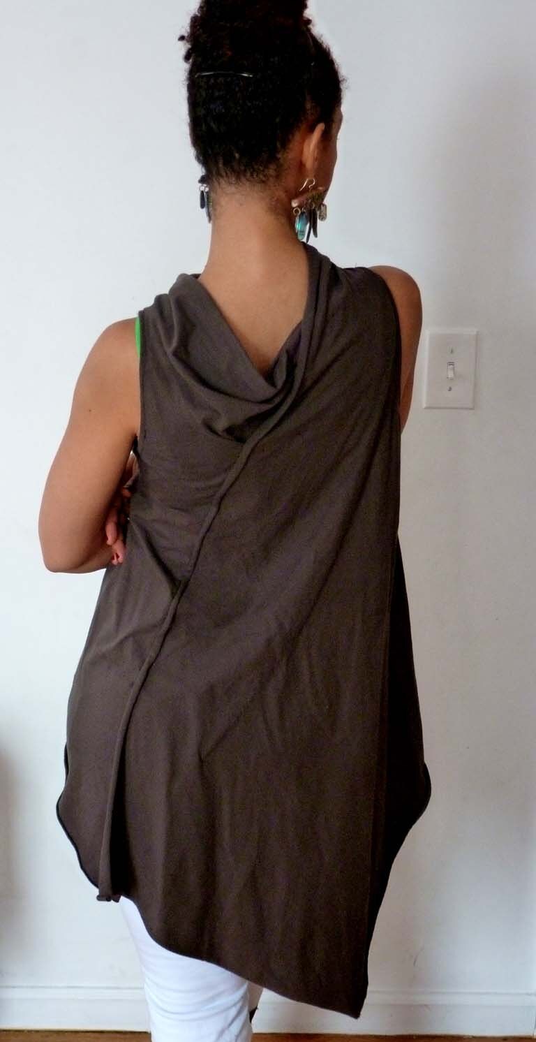 Brown Rayon Cotton Top With Short Front and Mid Length Back/sleeveless ...
