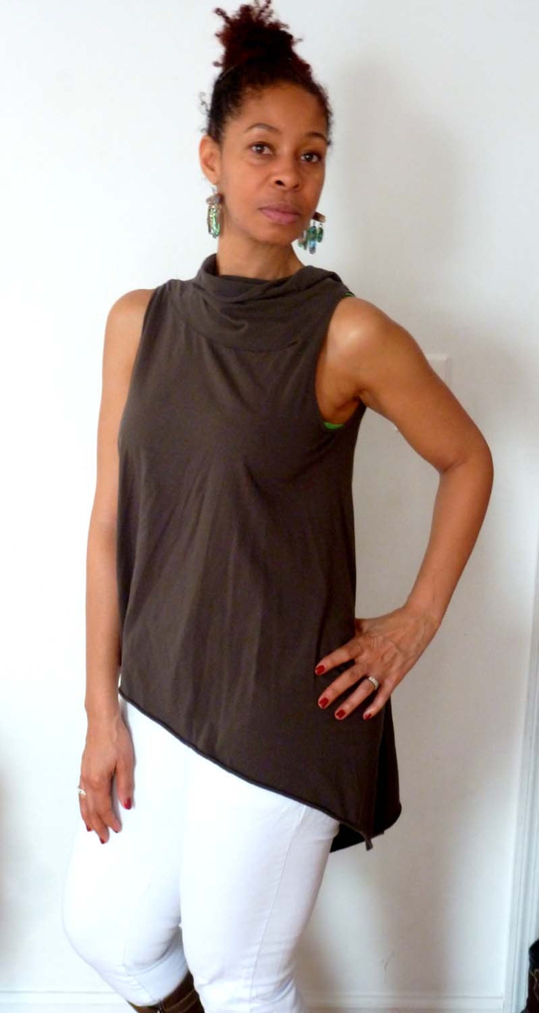 Brown Rayon Cotton Top With Short Front and Mid Length Back/sleeveless ...