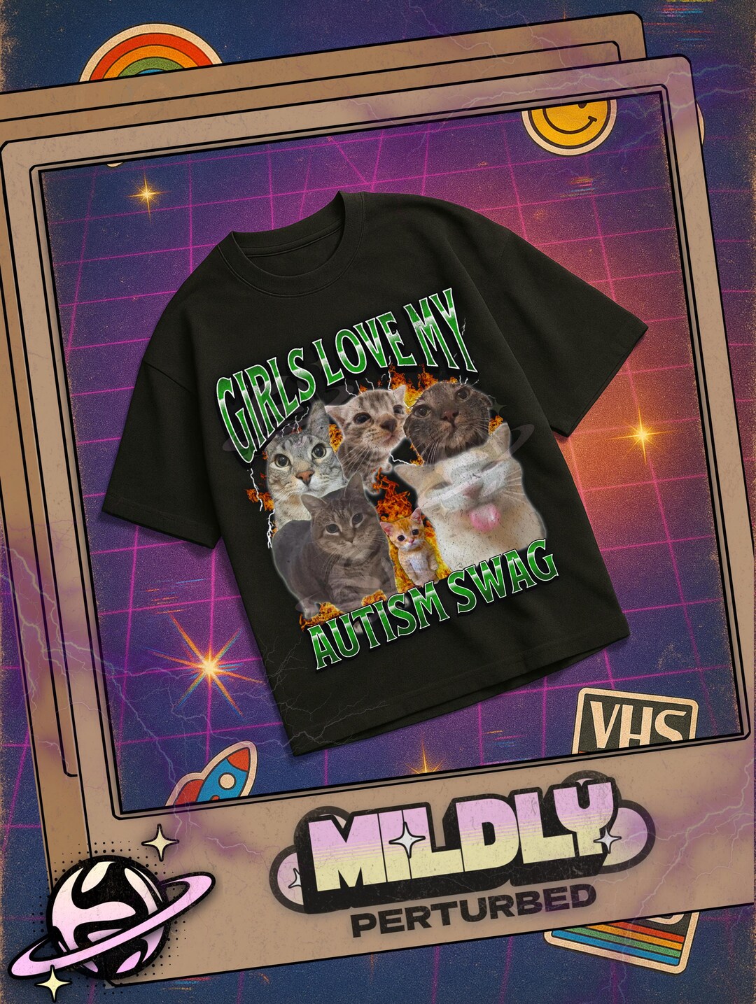 Girls Love My Autism Swag Funny Cat Meme Bootleg Graphic T Shirt ...