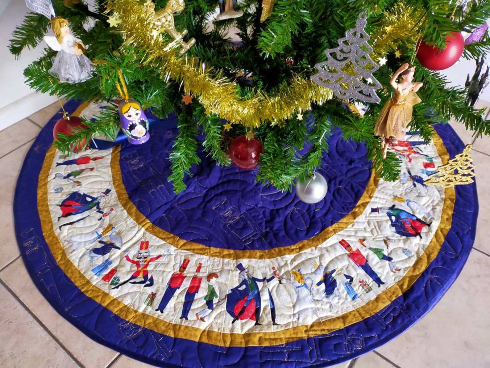 Nutcracker Christmas Tree Skirt Blue Gold Quilted Tree Skirt - Etsy